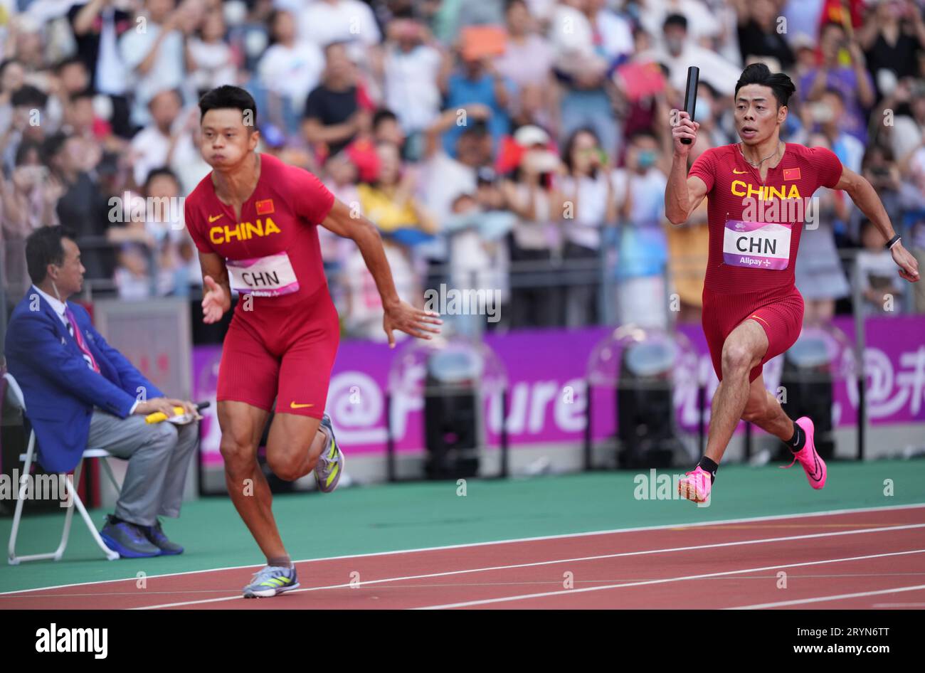 Hangzhou, China's Zhejiang Province. 2nd Oct, 2023. Xie Zhenye (L)/Chen ...