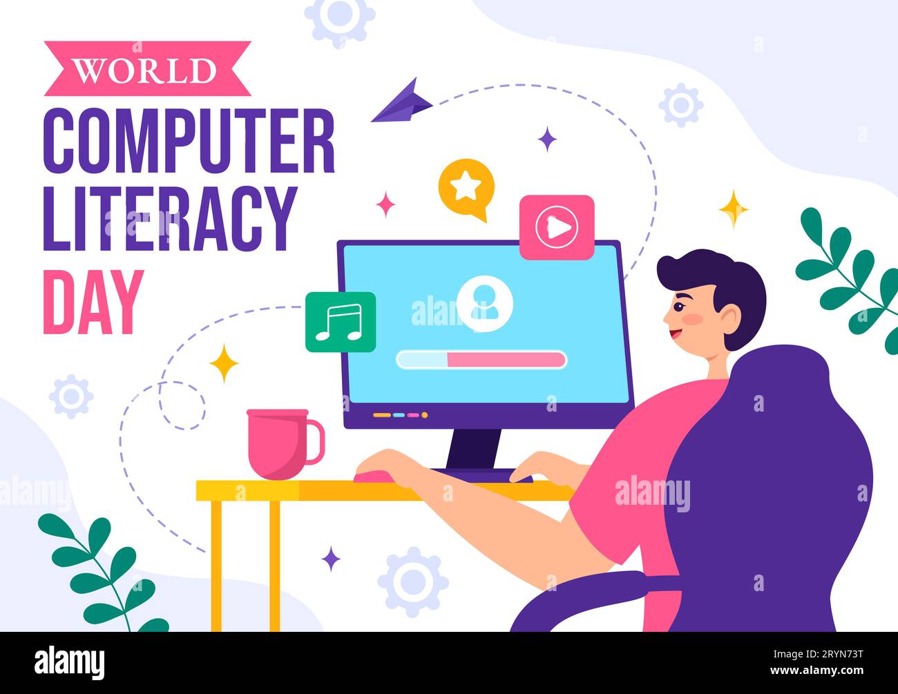 World Computer Literacy Day Vector Illustration on December 2 with Book ...