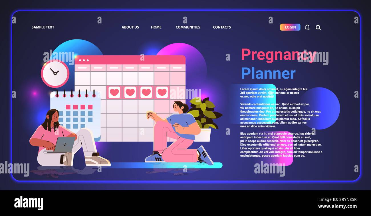 Happy pregnant woman near the calendar planned appointment with ...