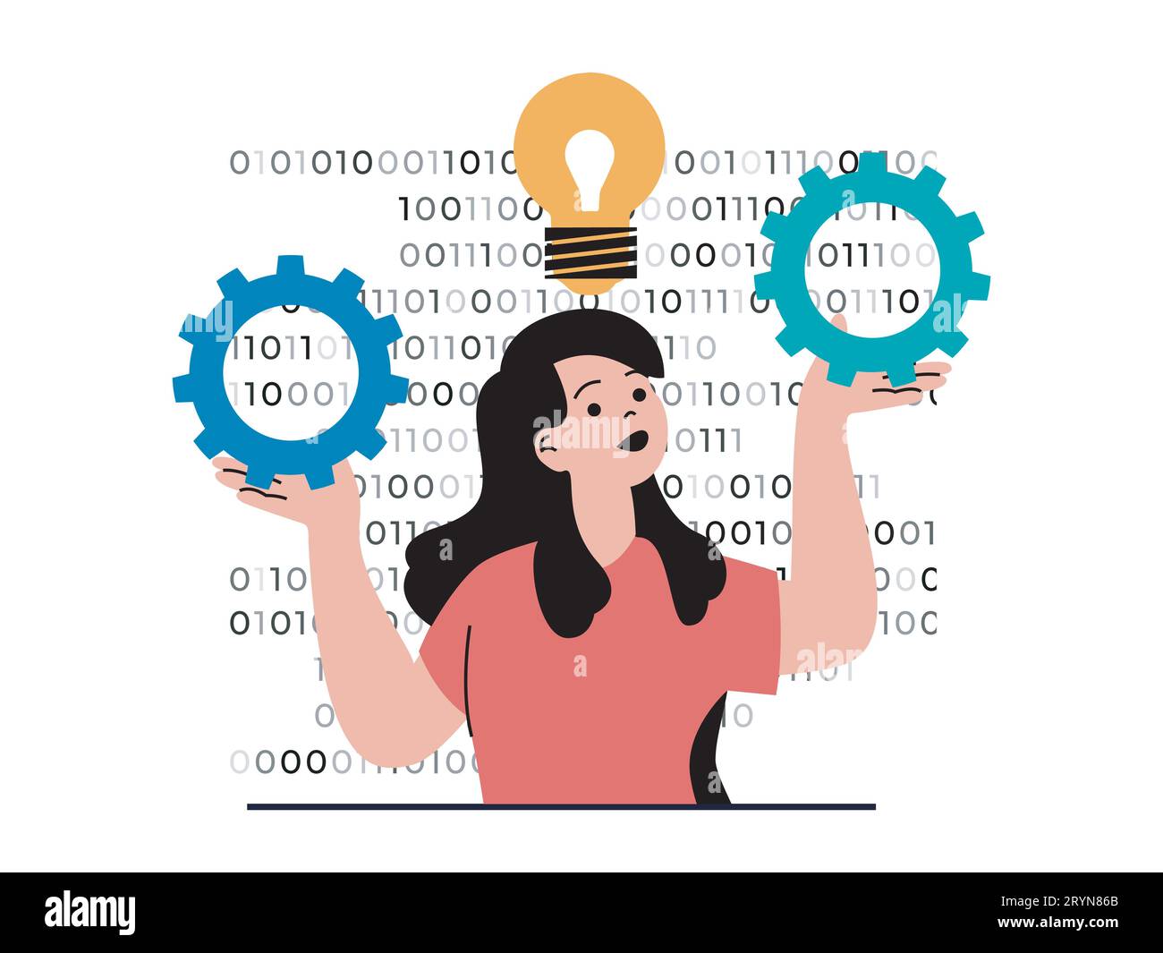 Programming Software Concept With Character Situation Woman Working With Program Code Fixing