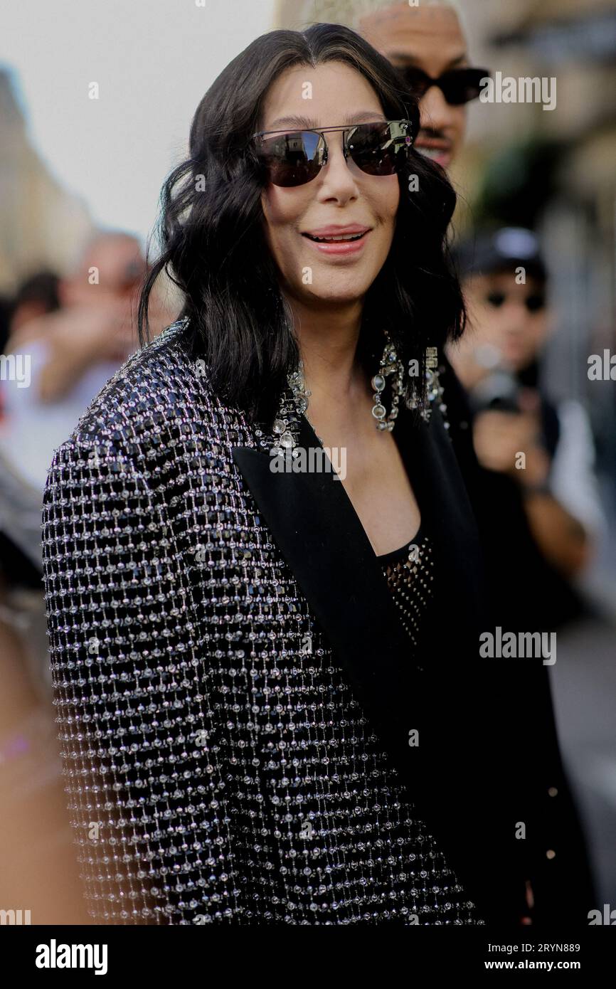 Paris, France. 01st Oct, 2023. Street style, Cher arriving at Valentino ...