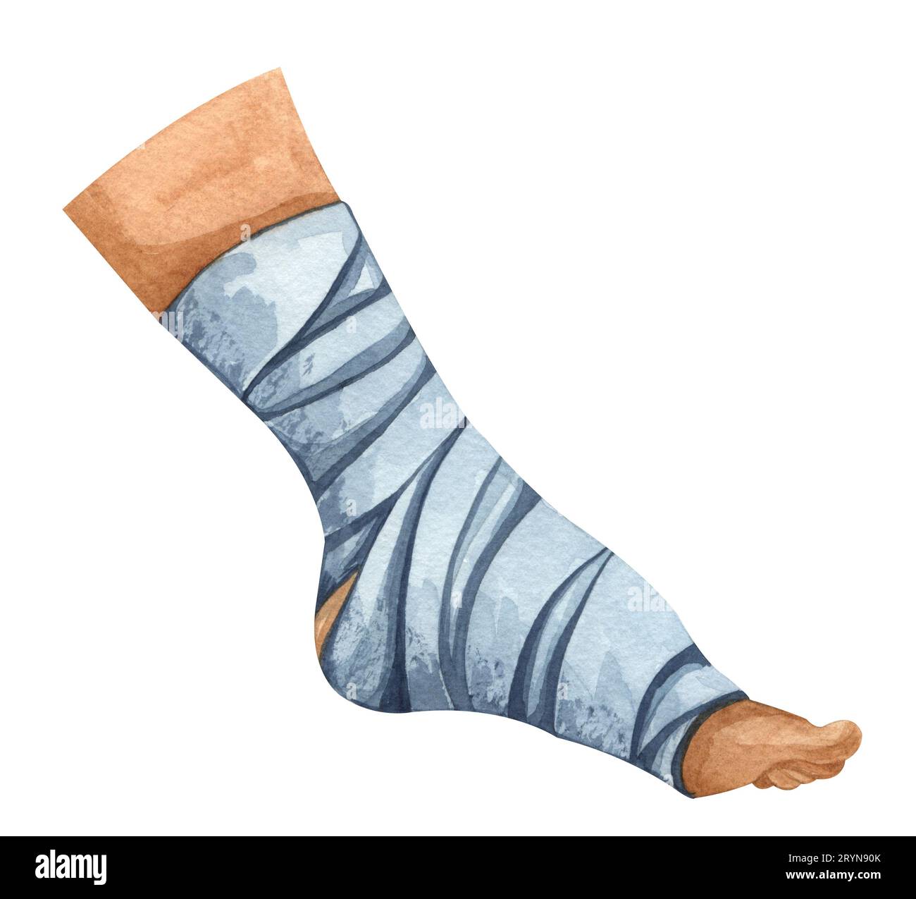 Watercolor Illustration of firs aid person Injured legg, bandaged foot ...