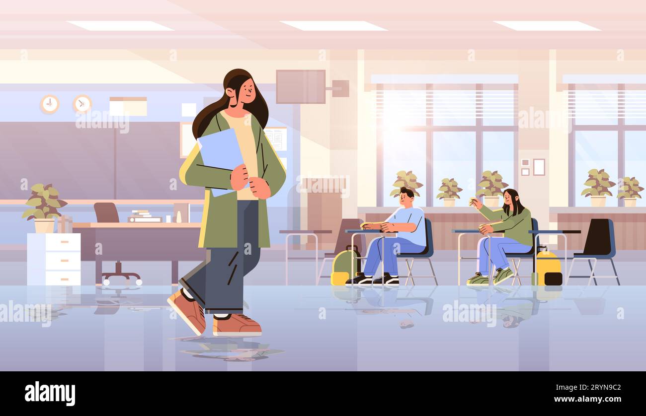 female teacher with book in classroom happy labor day celebration ...