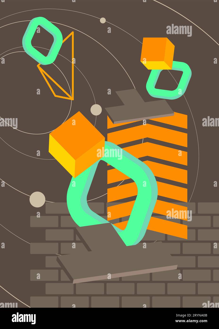 Turquoise, yellow and gray geometrical graphic retro theme cover ...