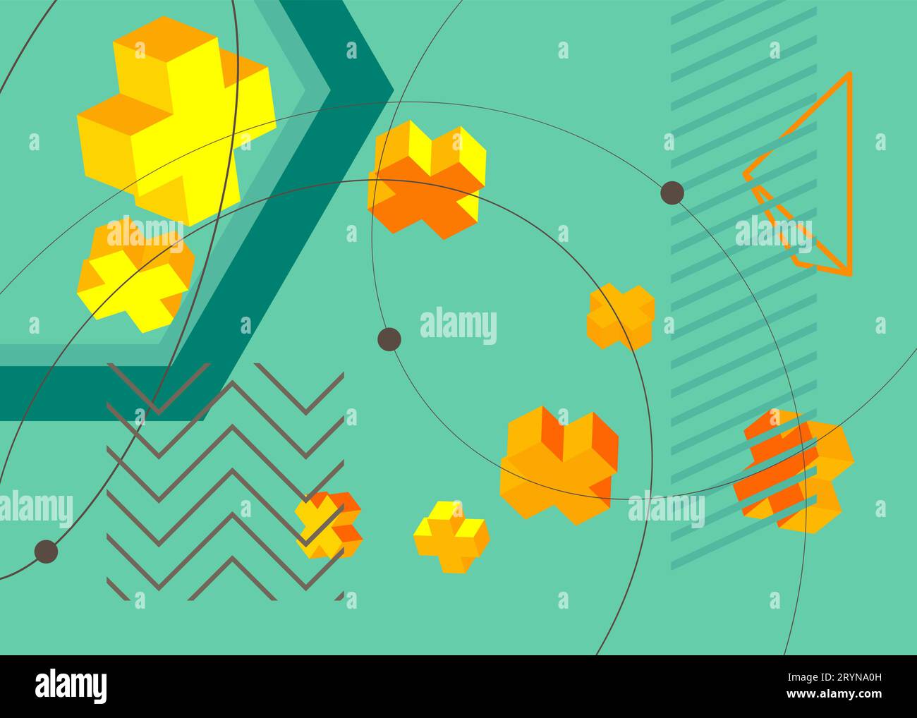 Turquoise, yellow and gray geometrical graphic retro theme cover ...