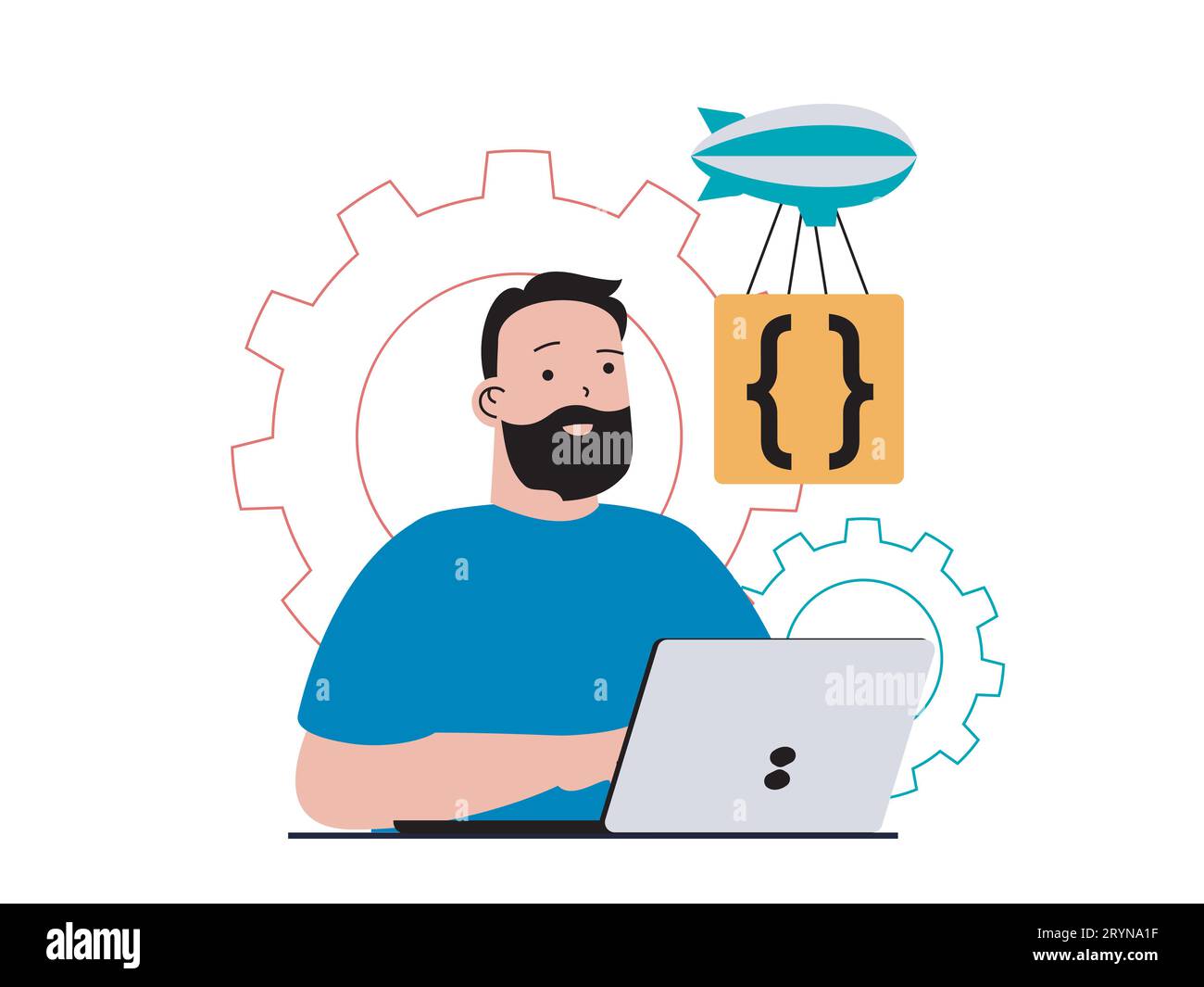 Programming Software Concept With Character Situation Man Working With Program Code On Laptop
