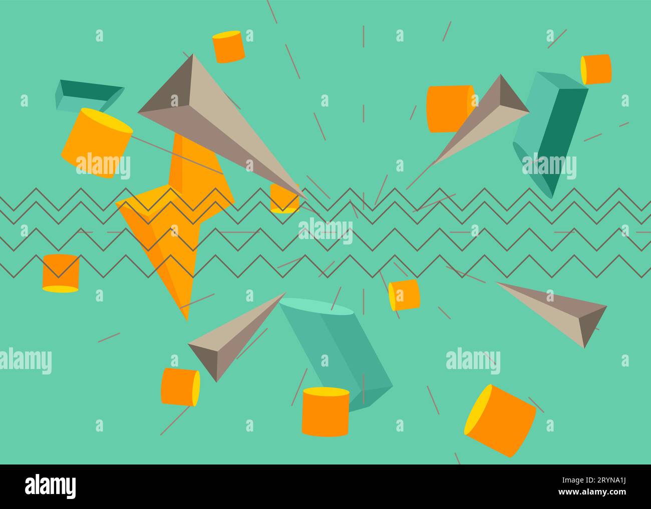 Turquoise, yellow and gray geometrical graphic retro theme cover ...