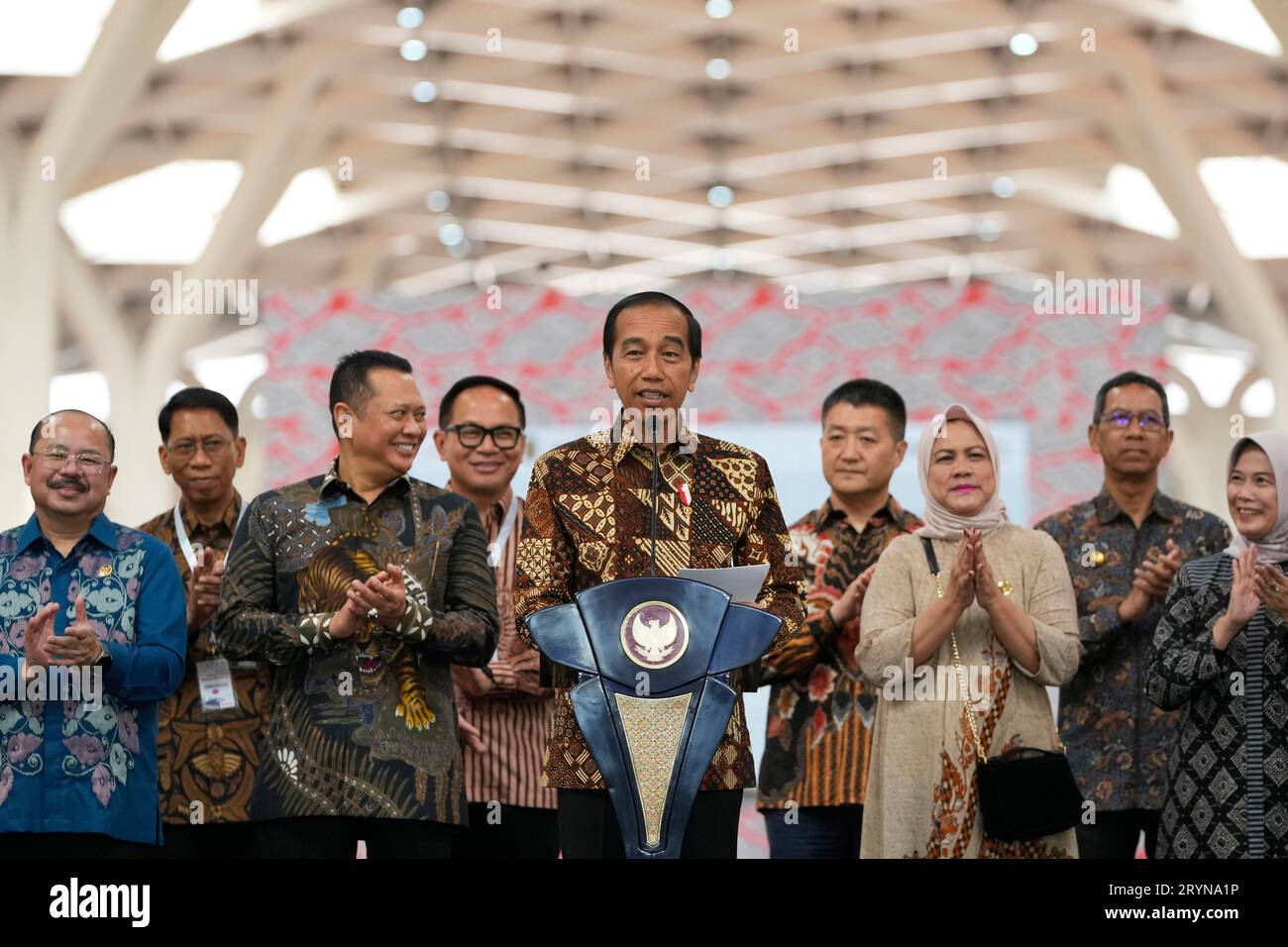 Indonesian President Joko widodo, center, delivers his speech during ...