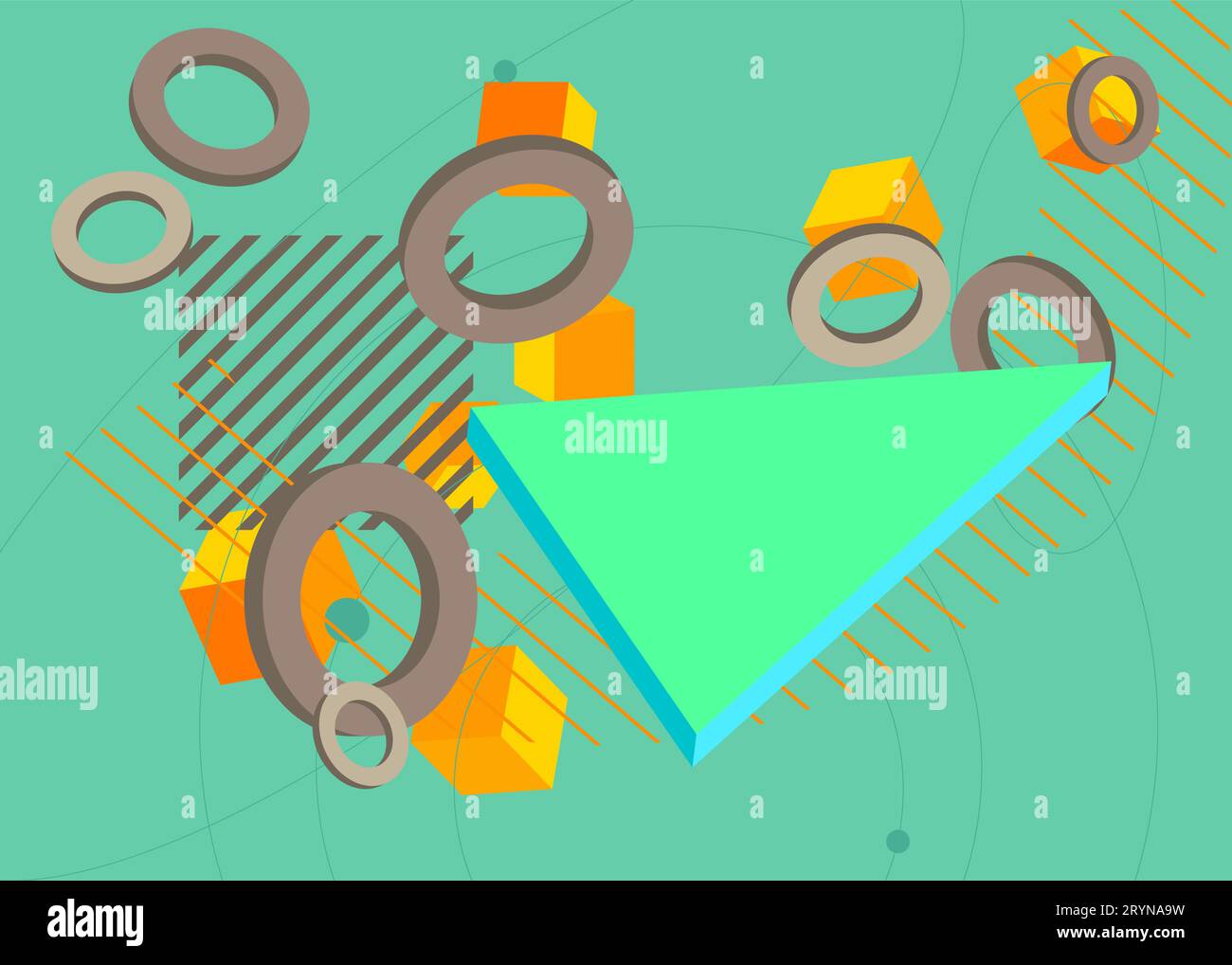Turquoise, yellow and gray geometrical graphic retro theme cover ...