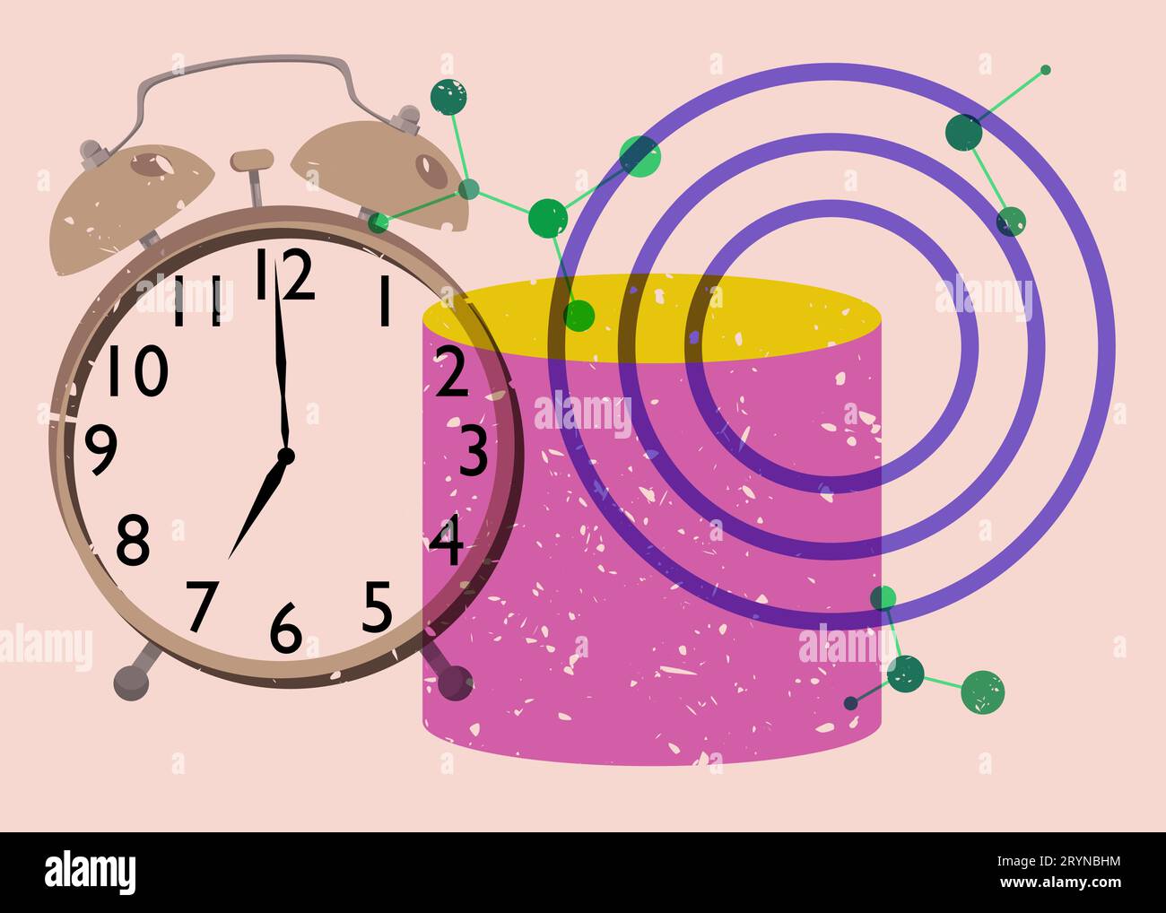 Risograph alarm clock wirh geometric shapes. Waking up early morning ...