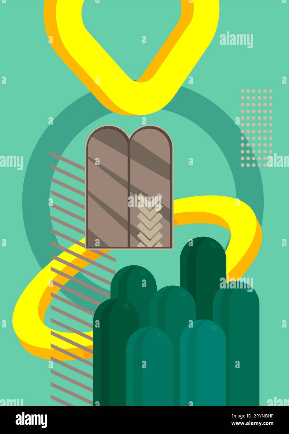Turquoise, yellow and gray geometrical graphic retro theme cover ...