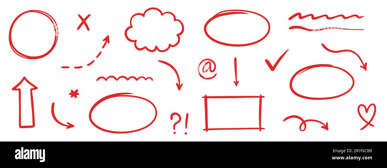 Pen Marker Line Red Arrow Underline Emphasis Element Set Hand Drawn Red Marker Brush Stroke