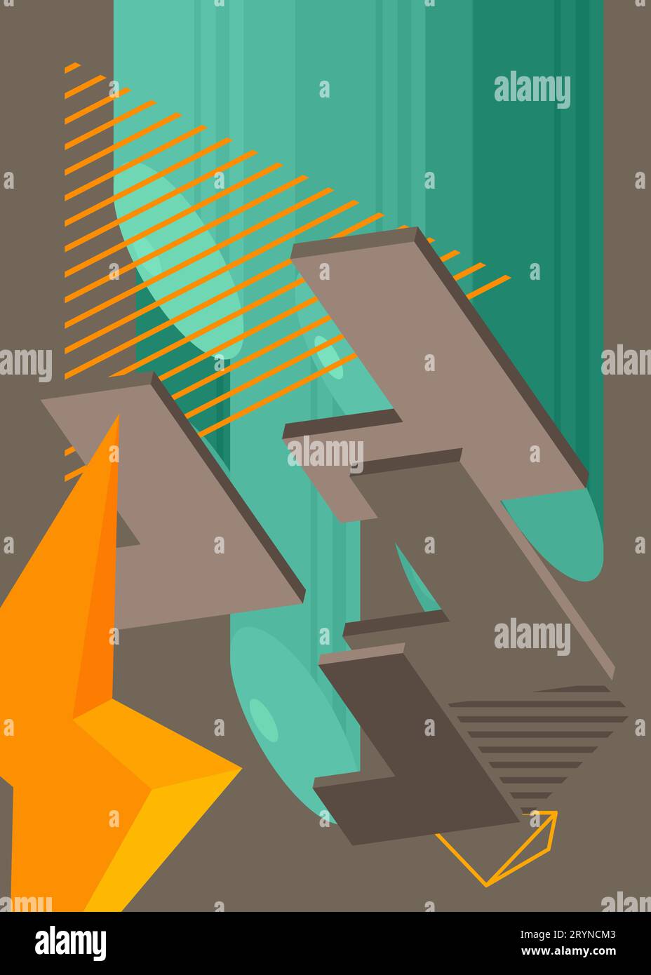 Turquoise, yellow and gray geometrical graphic retro theme cover ...