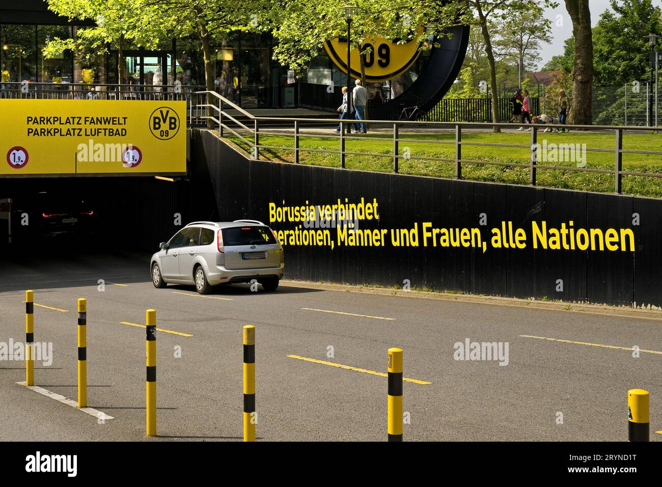 Entrance to the multi-storey car park at the BVB fan world of Borussia ...