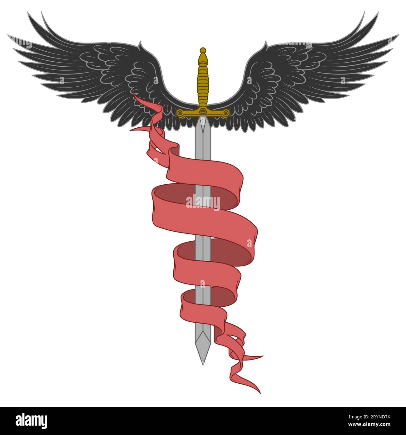 European medieval sword vector design, winged sword surrounded by heraldic ribbon Stock Vector ...