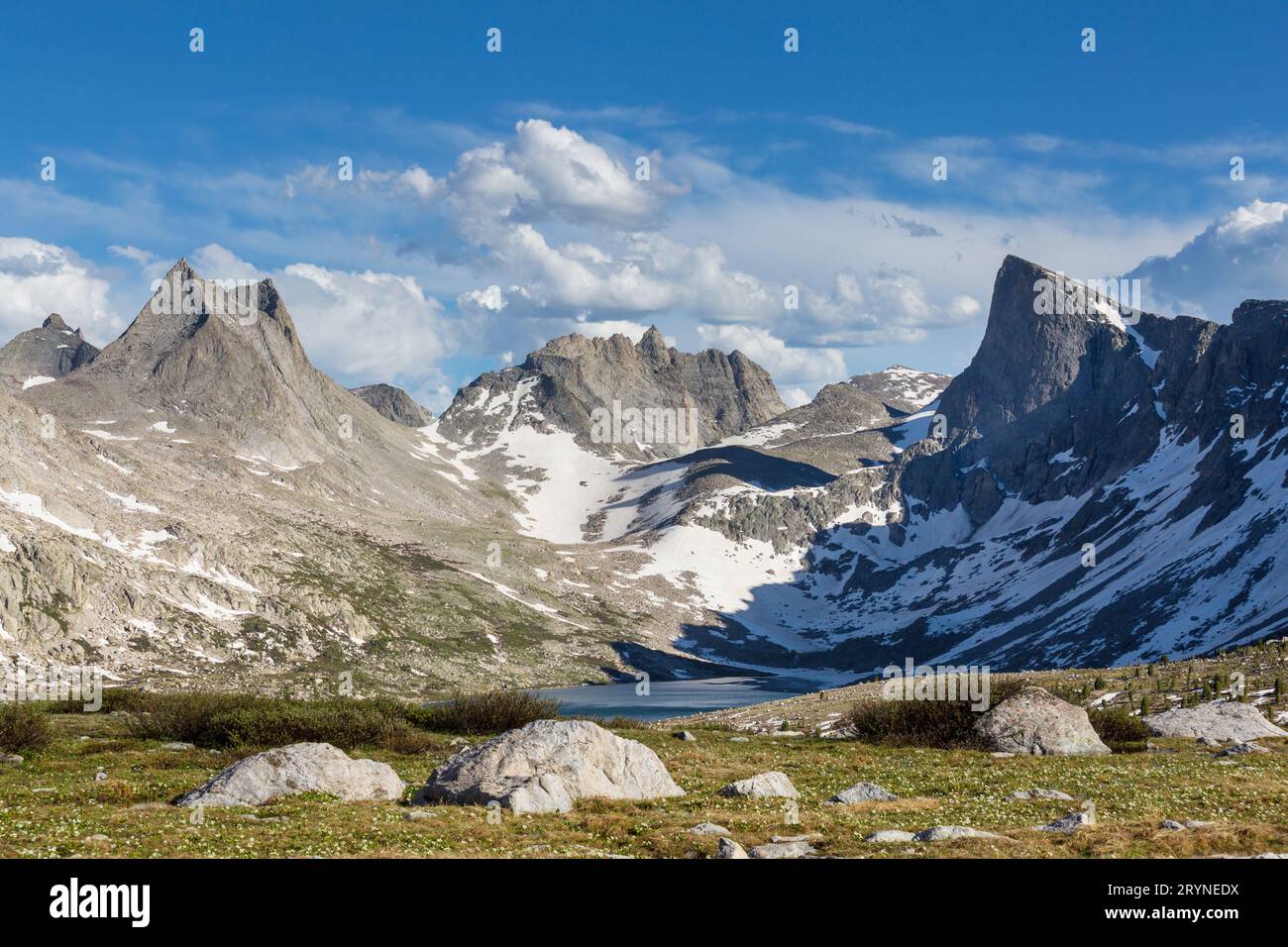 Hiking in the Wind River Range, a mountain range of the Rocky Mountains ...