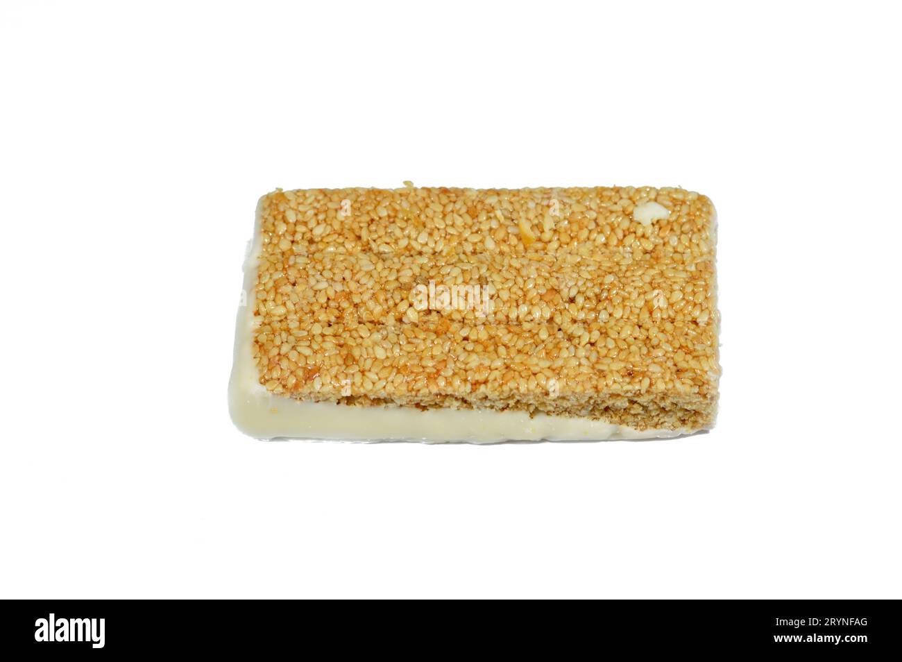 Sesame candy bars sweets with wafer and white chocolate layer, an ...