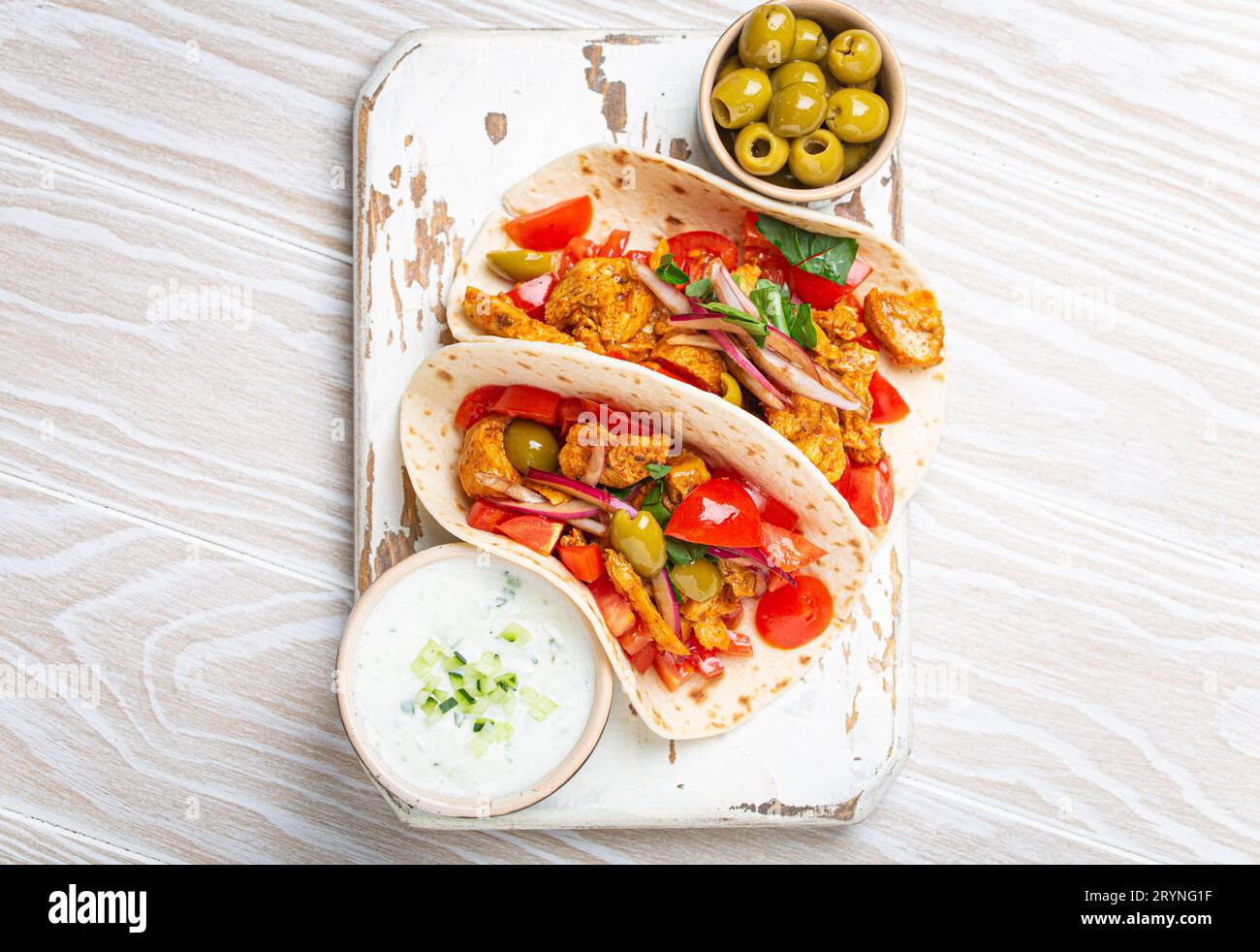 Traditional Greek Dish Gyros: Pita bread Wraps with vegetables, meat ...