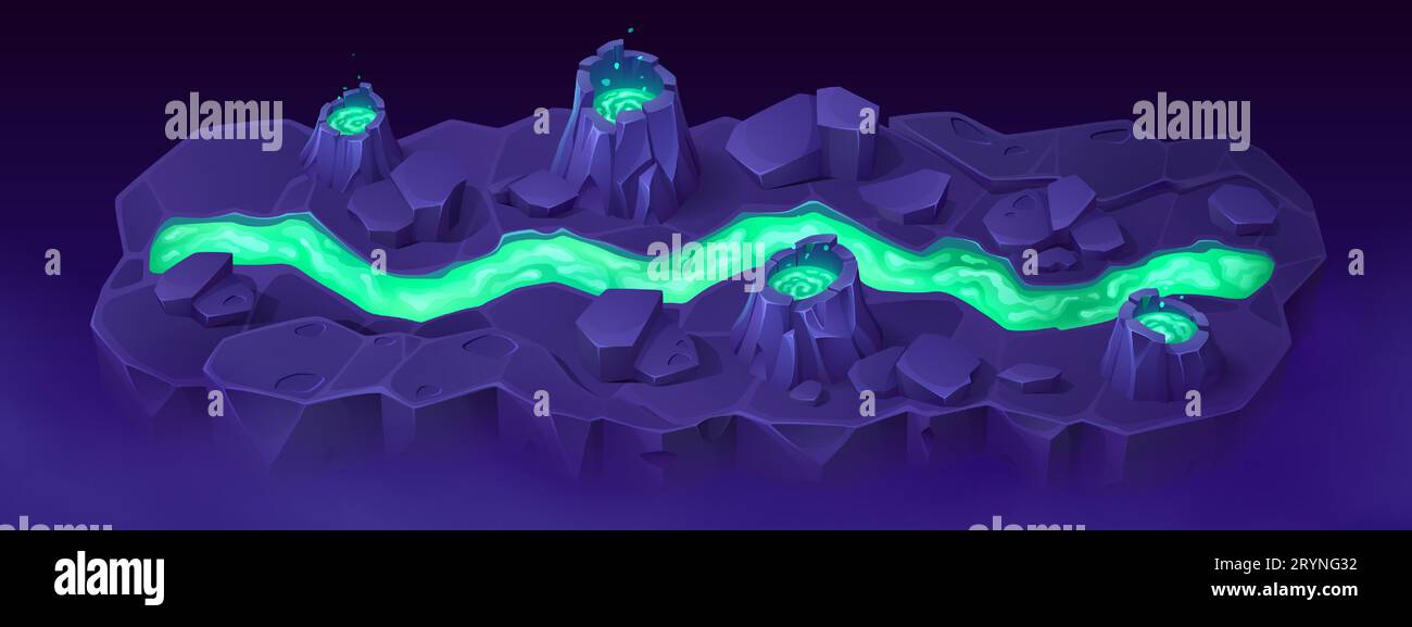 Volcano island map for game level navigation. Vector cartoon ...