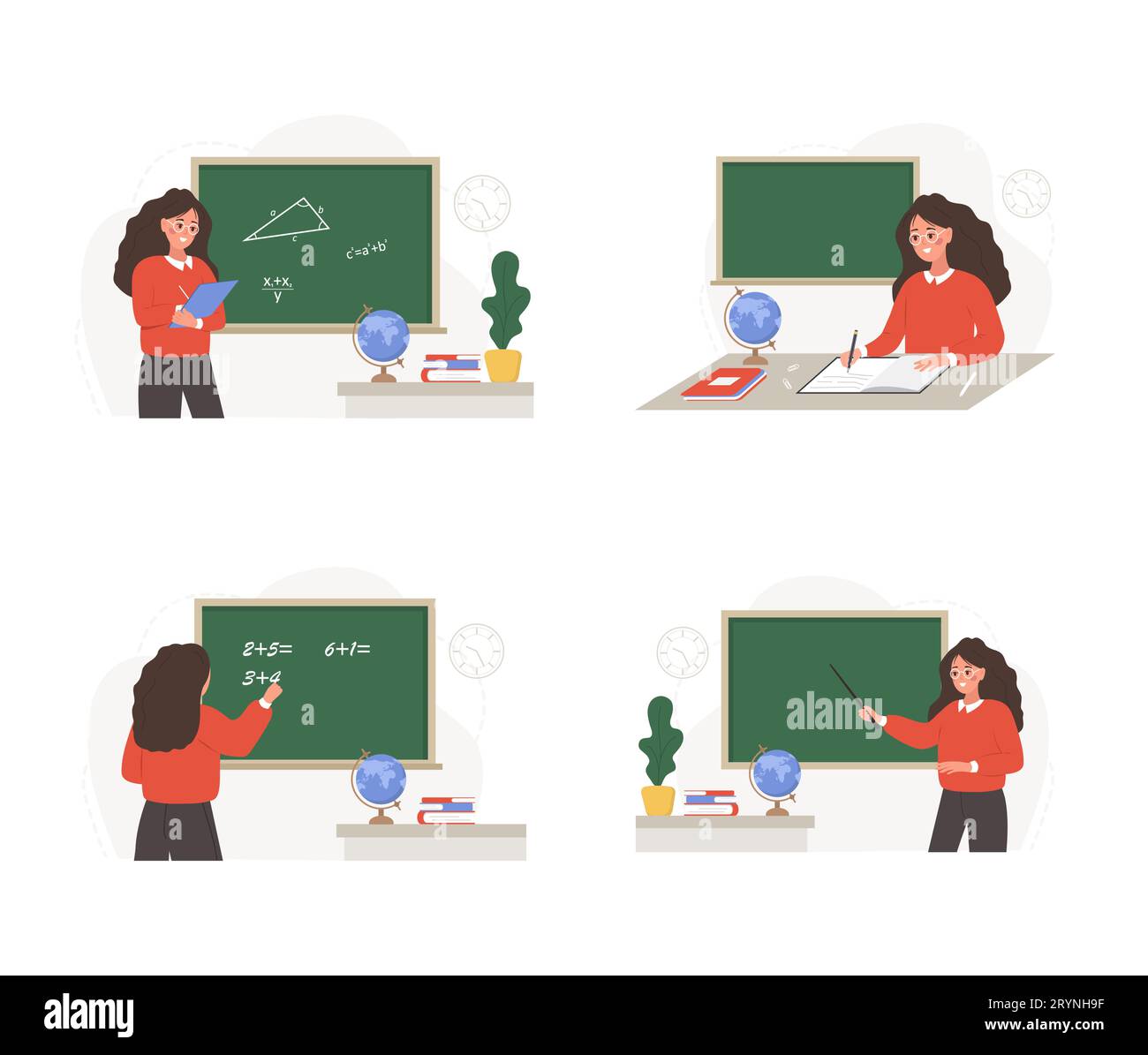 Female teachers in classroom set. Different women characters at lecture ...