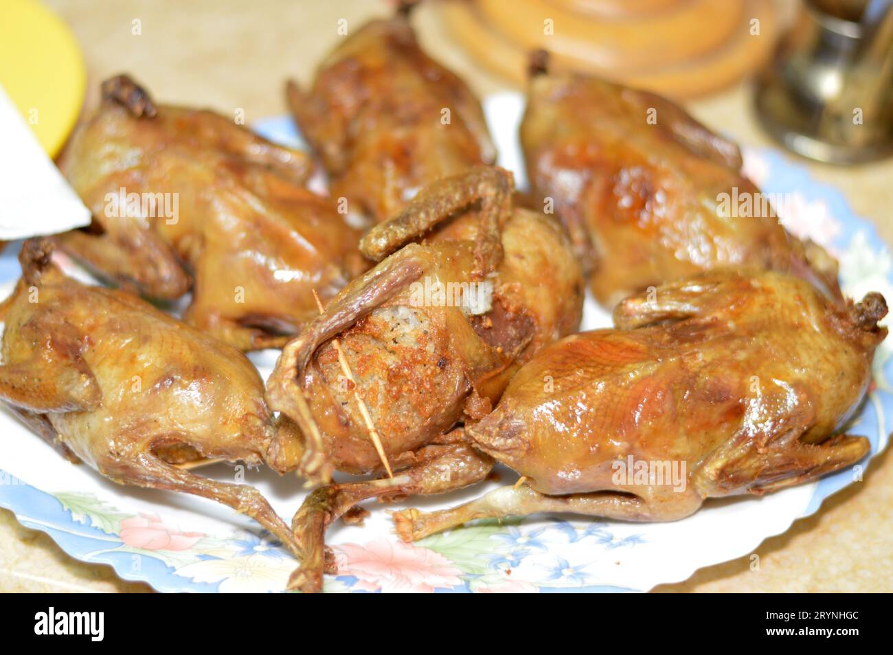 Roasted and fried pigeons stuffed with white rice or Hamam mahshi ...