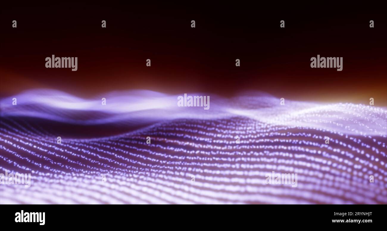 Abstract purple energy magic waves from glowing particles and lines ...