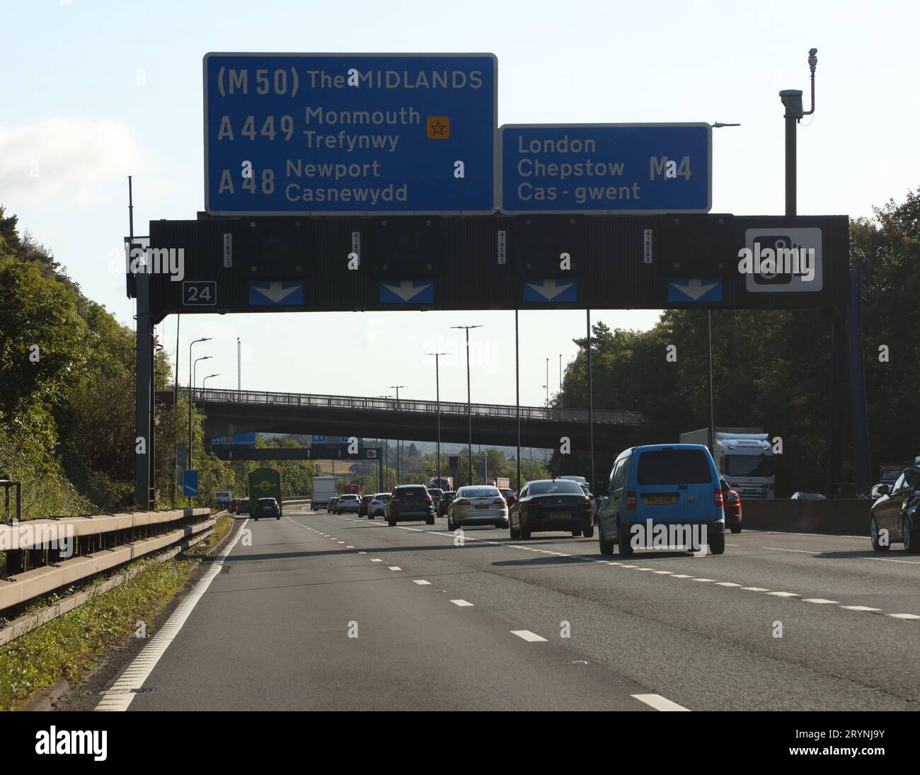 Approaching junction 24 on the M4 Motorway eastbound carriageway with ...