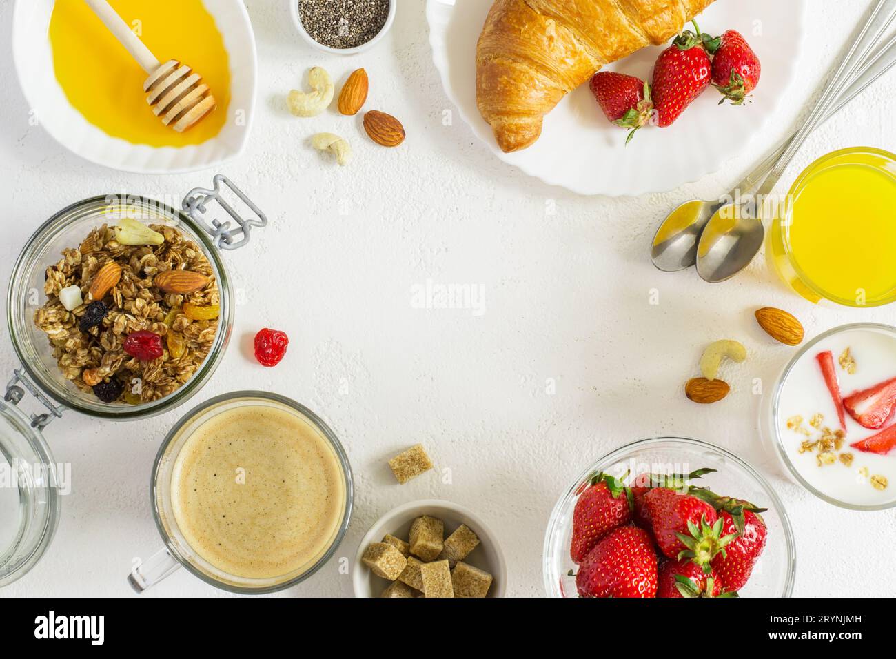 Set of healthy ingredients for breakfast on white background. To Stock ...