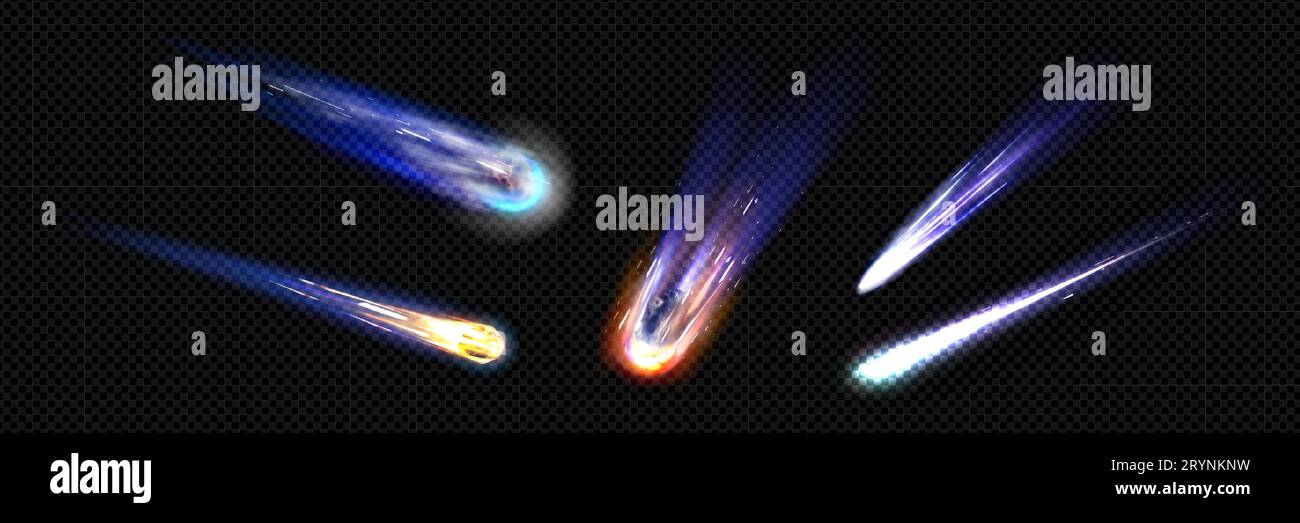 Set of comet or meteor trails isolated on transparent background ...