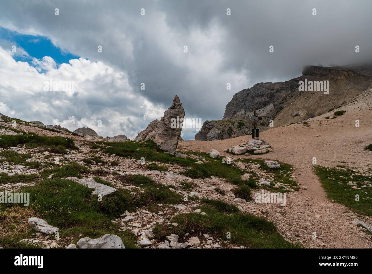 Forcella Travenanzes mountains pass in the Dolomites during mostly ...