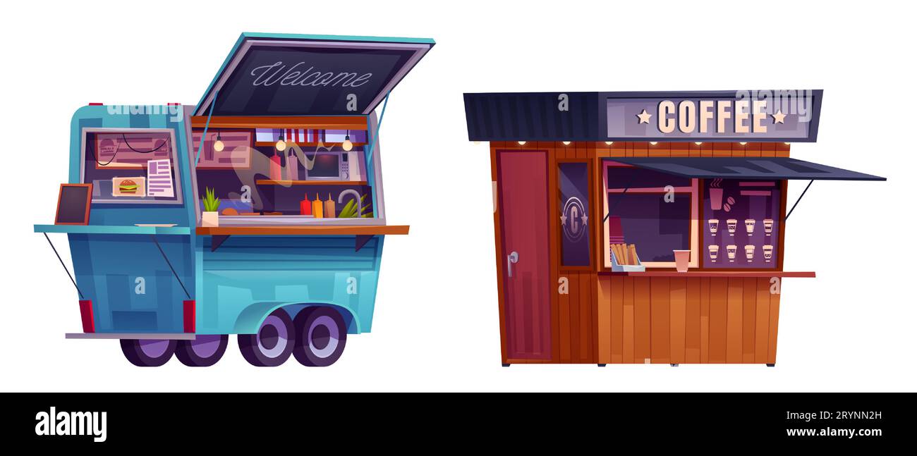 Food vendor cart drinks and snacks Stock Vector Images - Alamy