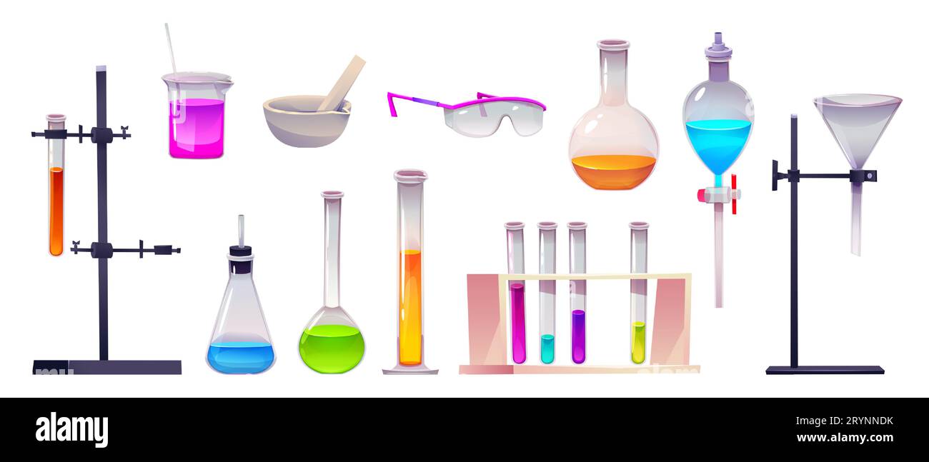 Chemical laboratory equipment set isolated on white background. Vector ...