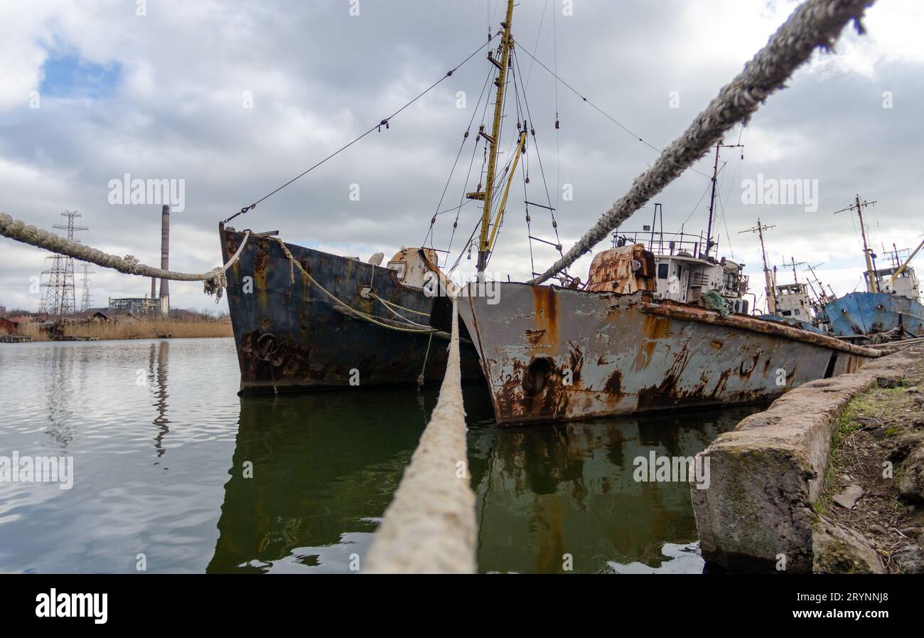 Old ship ran aground in Ukraine Stock Photo - Alamy