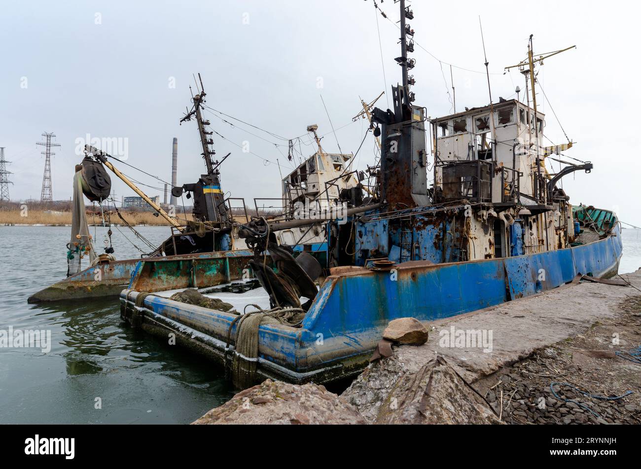 Old ship ran aground in Ukraine Stock Photo - Alamy