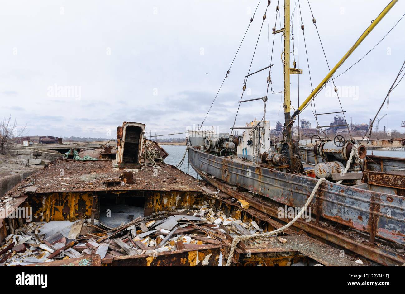 Old ship ran aground in Ukraine Stock Photo - Alamy