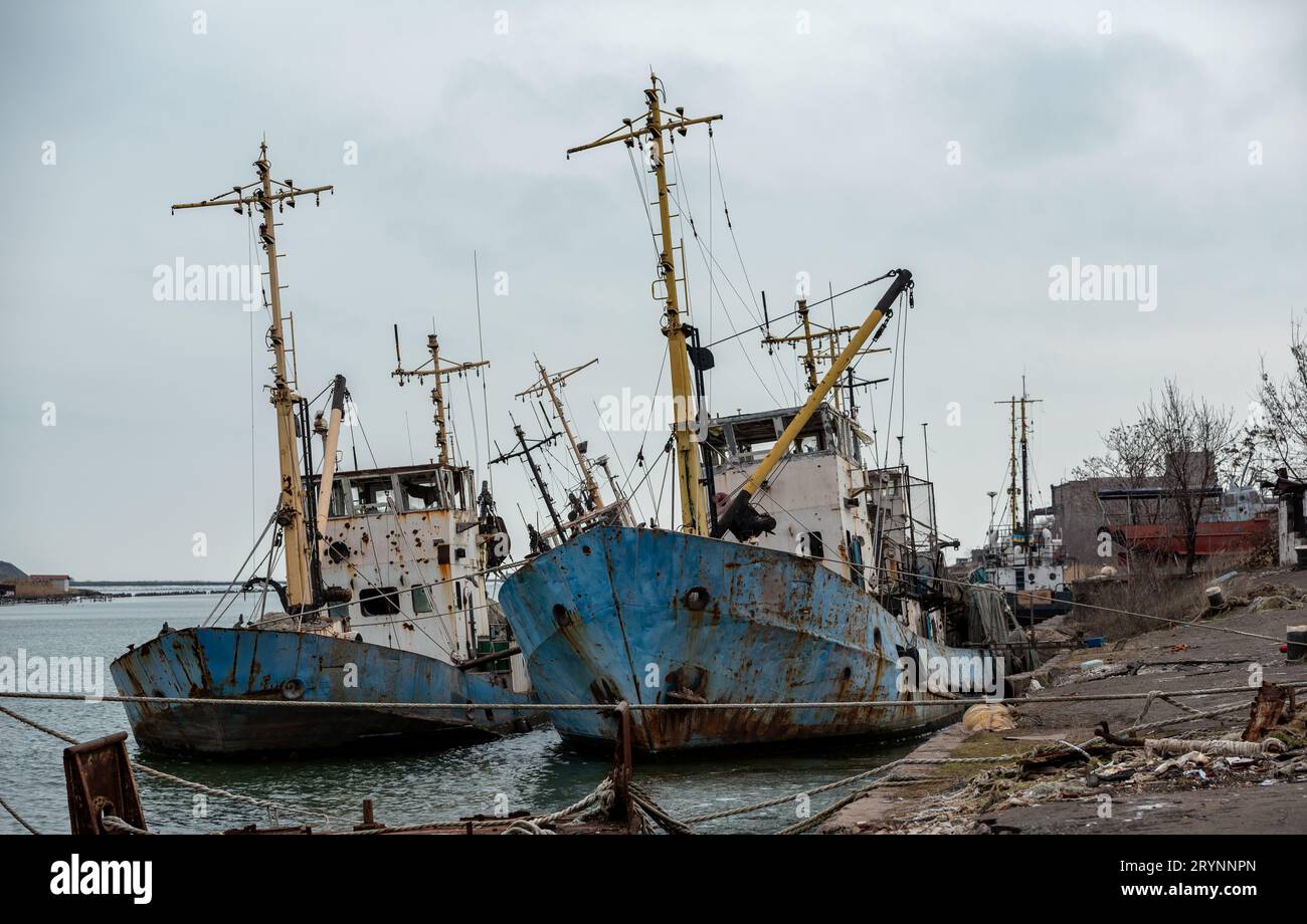 Old ship ran aground in Ukraine Stock Photo - Alamy