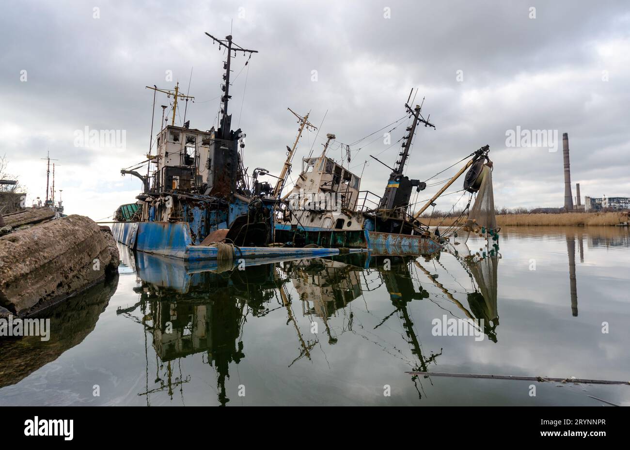 Old ship ran aground in Ukraine Stock Photo - Alamy