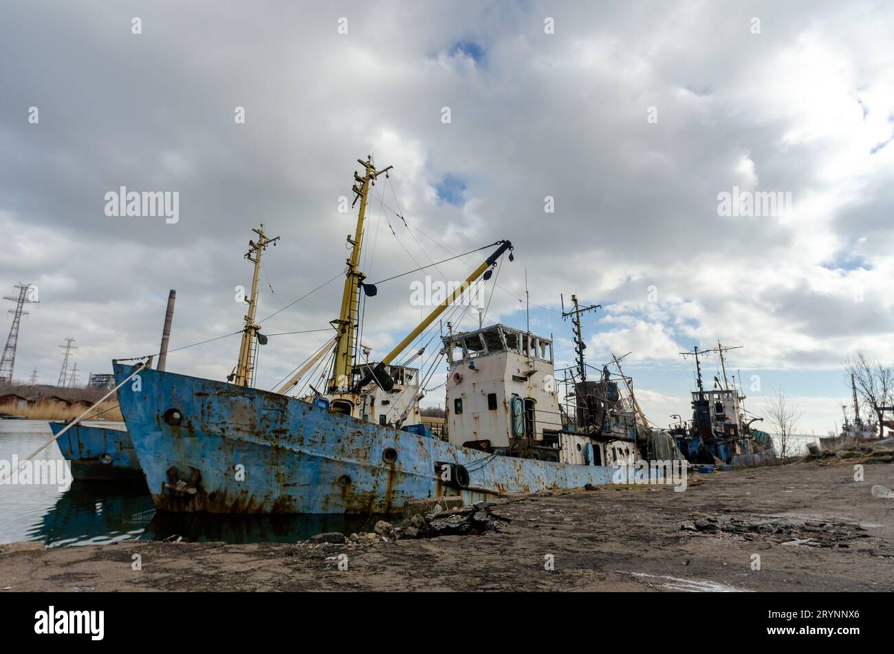Old ship ran aground in Ukraine Stock Photo - Alamy