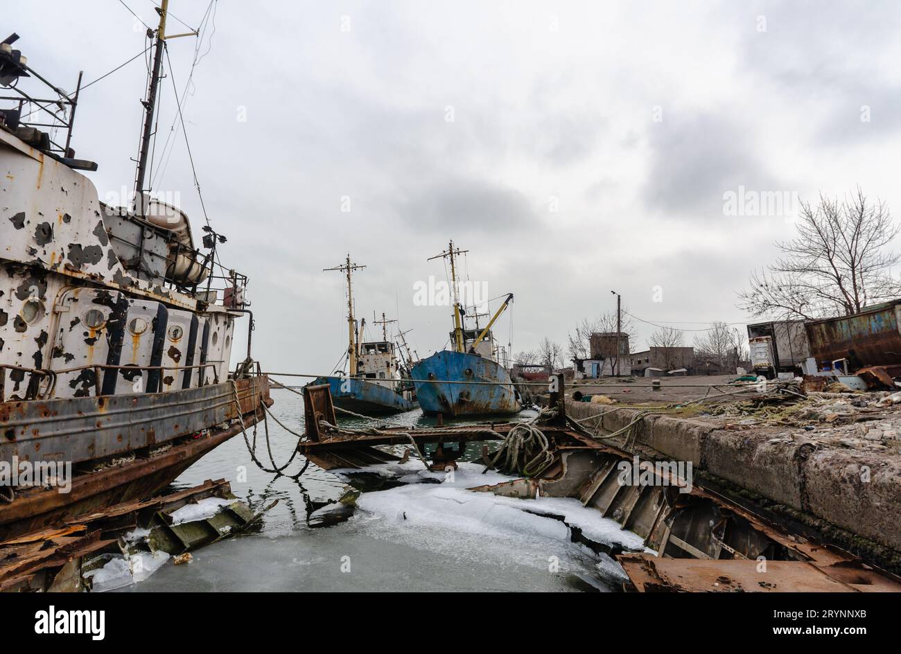 Old ship ran aground in Ukraine Stock Photo - Alamy