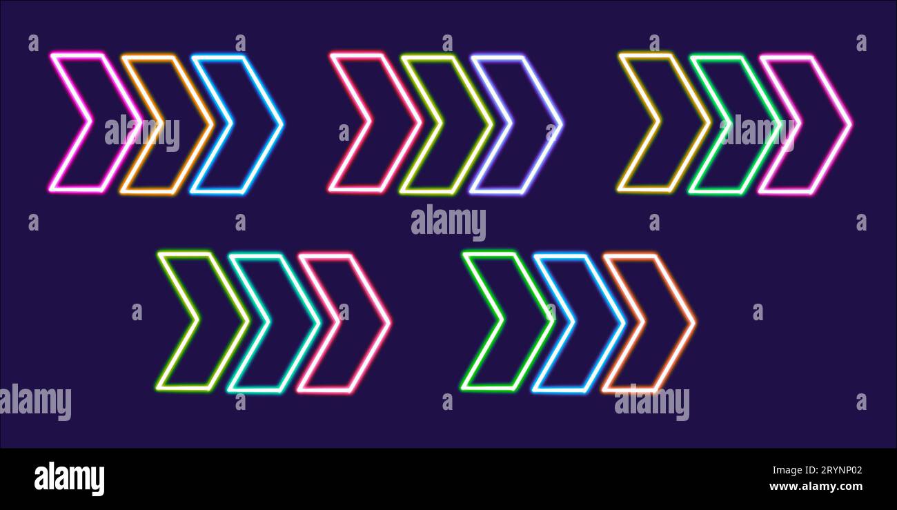 set arrow sign figure. direction glowing desktop icon, neon sticker ...