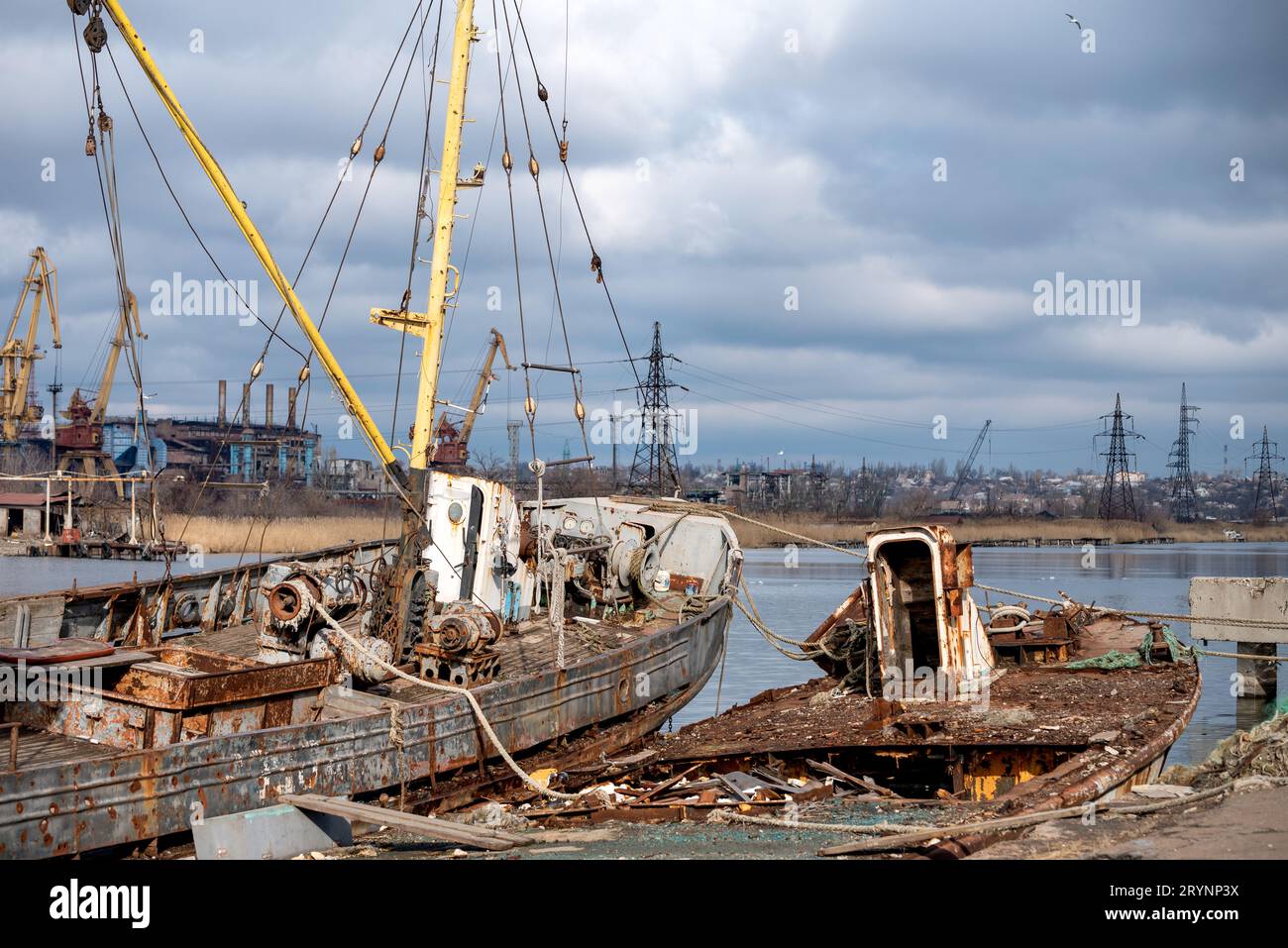 Old ship ran aground in Ukraine Stock Photo - Alamy