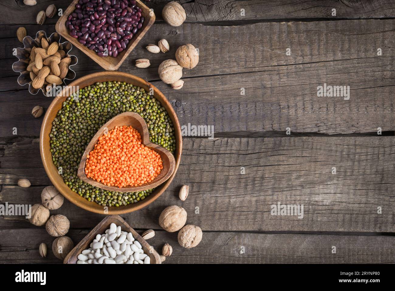 Sources of vegetable protein. collection of various legumes and nuts ...