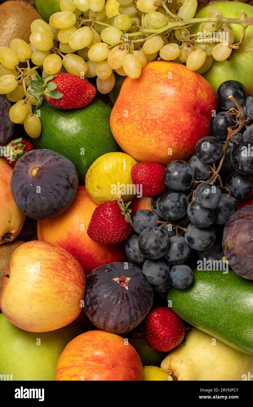 Huge group of fresh fruits. Group of mixed fruits. Shot in a studio ...