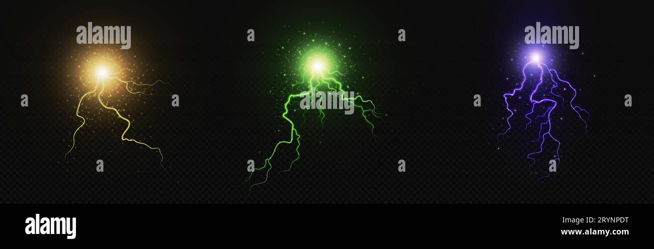 Realistic electric circle bolt lightning explosion. Magic thunder power ...