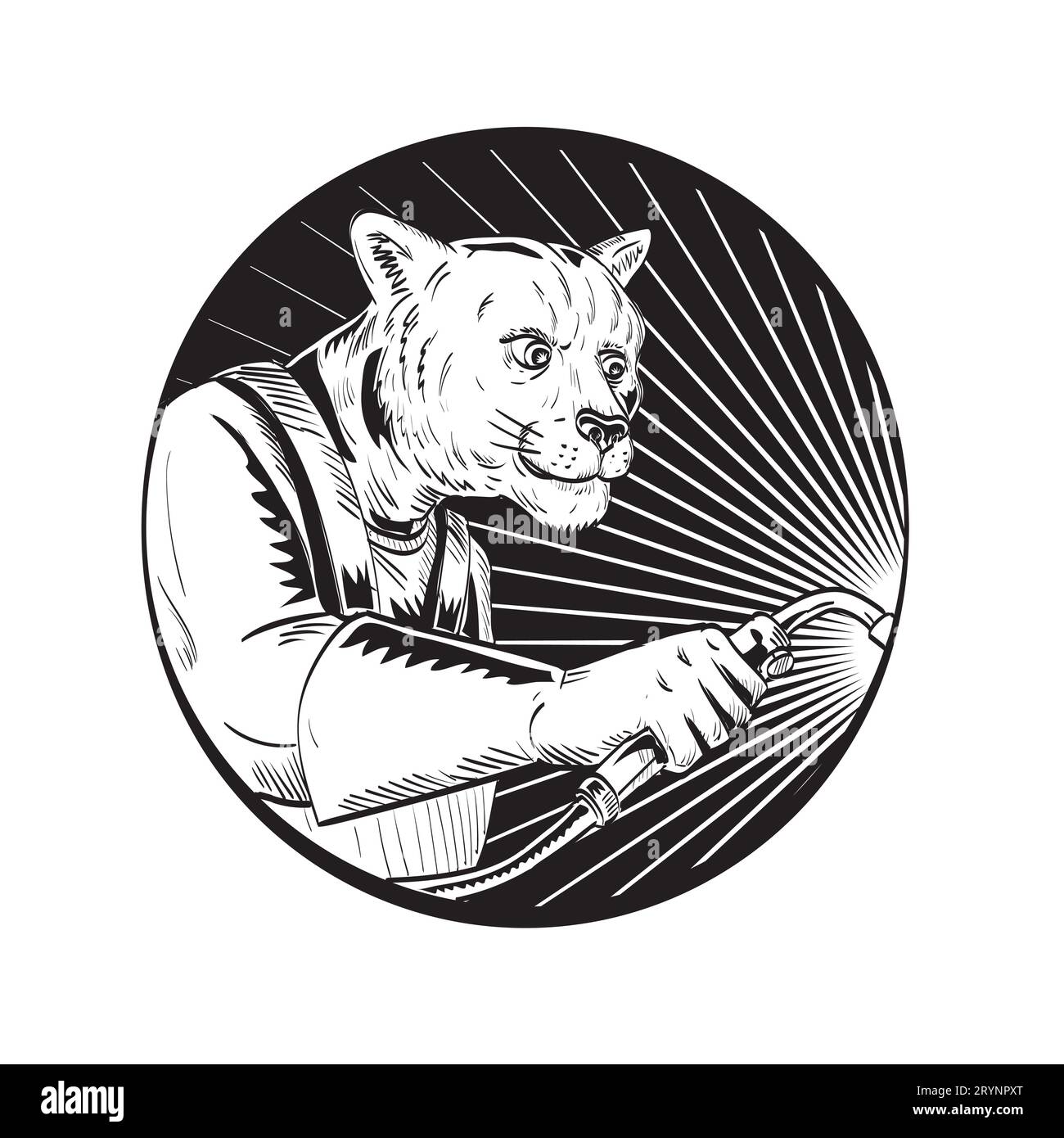 Easy Cougar Drawing Mountain Lion Or Cougar With Welding Torch Circle