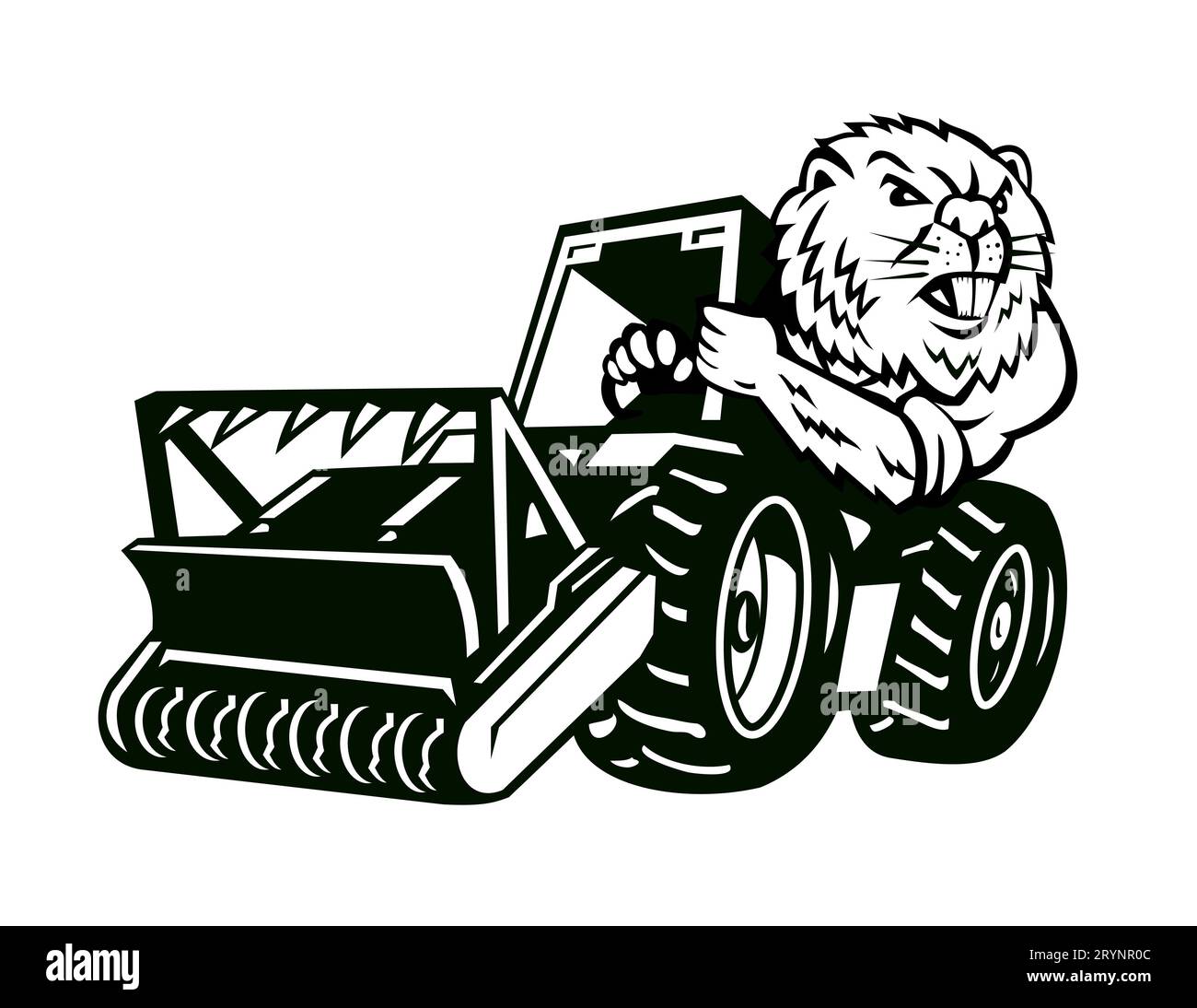 Angry Beaver Driving Mulching Tractor Mascot Cartoon Retro Stock Photo ...