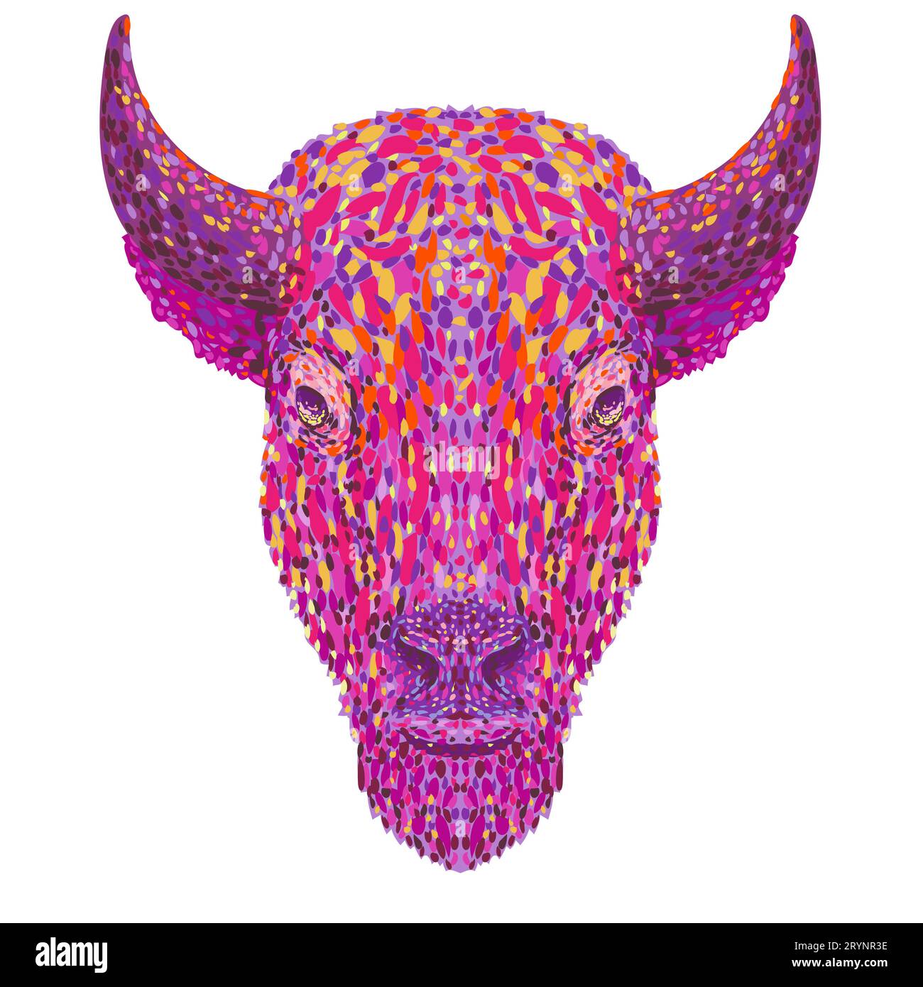American Bison or American Buffalo Head Front View Pointillist ...