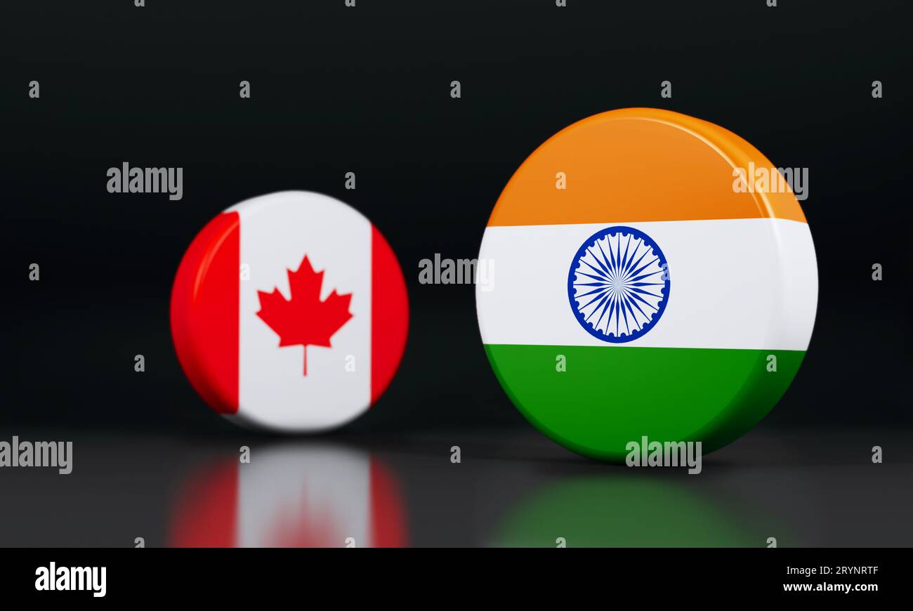 India and Canada Flags beside each other showing competition. Black ...