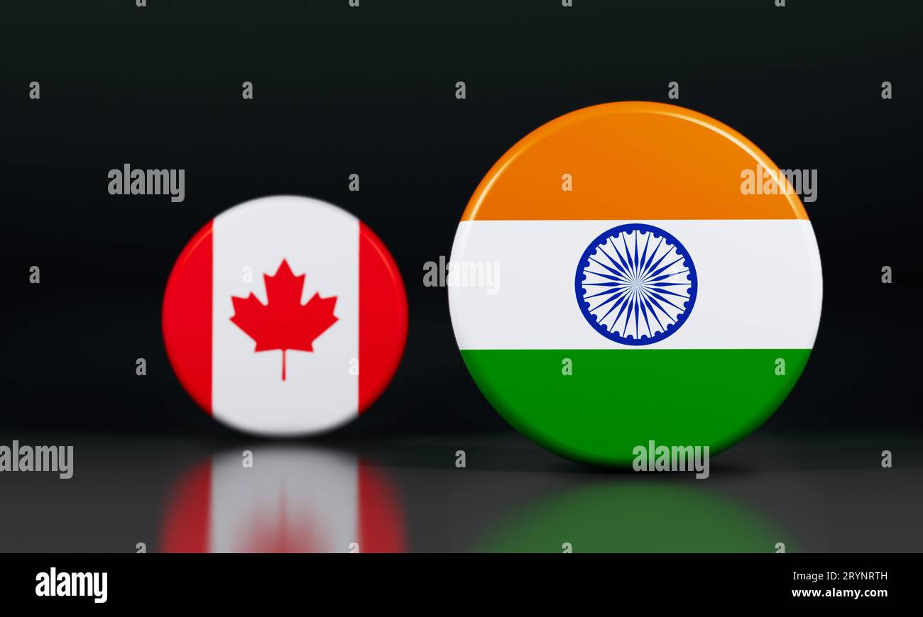 India and Canada Flags beside each other showing competition. Black ...