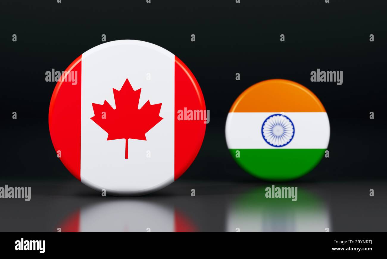 India and Canada Flags beside each other showing competition. Black ...